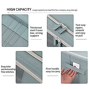 Bicoy 2pcs 36L Clothes Storage Boxes with Steel Frame Large Double Opening Storage Bins Foldable Moisture-Proof Dustproof Stackable (Green)