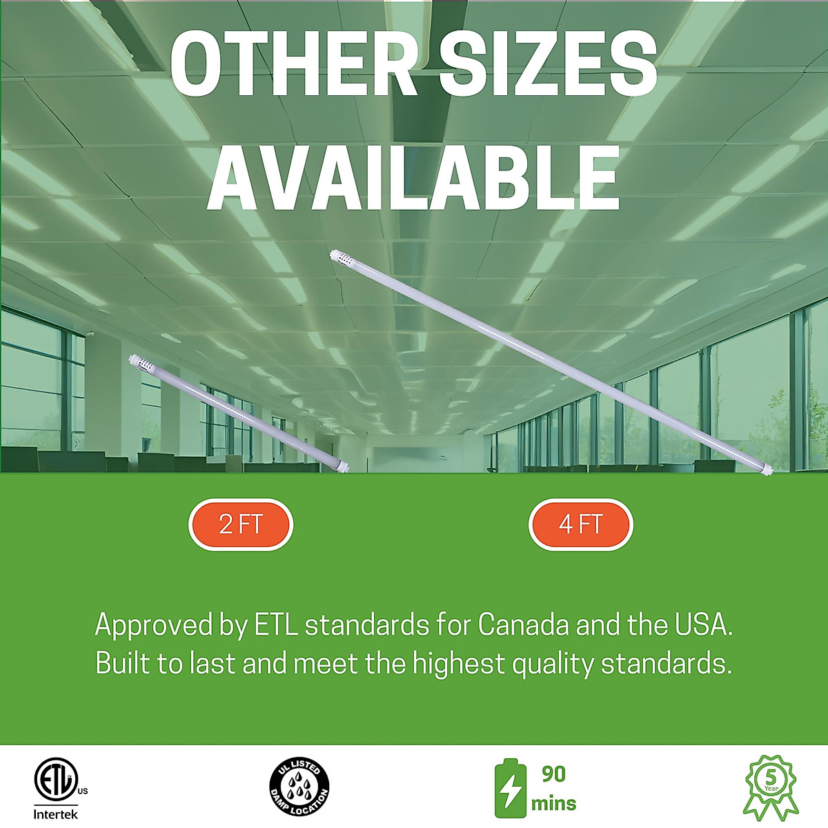 E2 Lighting LED Emergency T8 Tube, 2FT-9W, with Integrated Battery Backup (4000K)