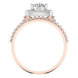 Clara Pucci 1.58 Carat Round Cut Clear VVS1 Ideal Zircon 14k Rose White Gold Halo with Accents Wedding Anniversary Ring Band Set, Size - 9