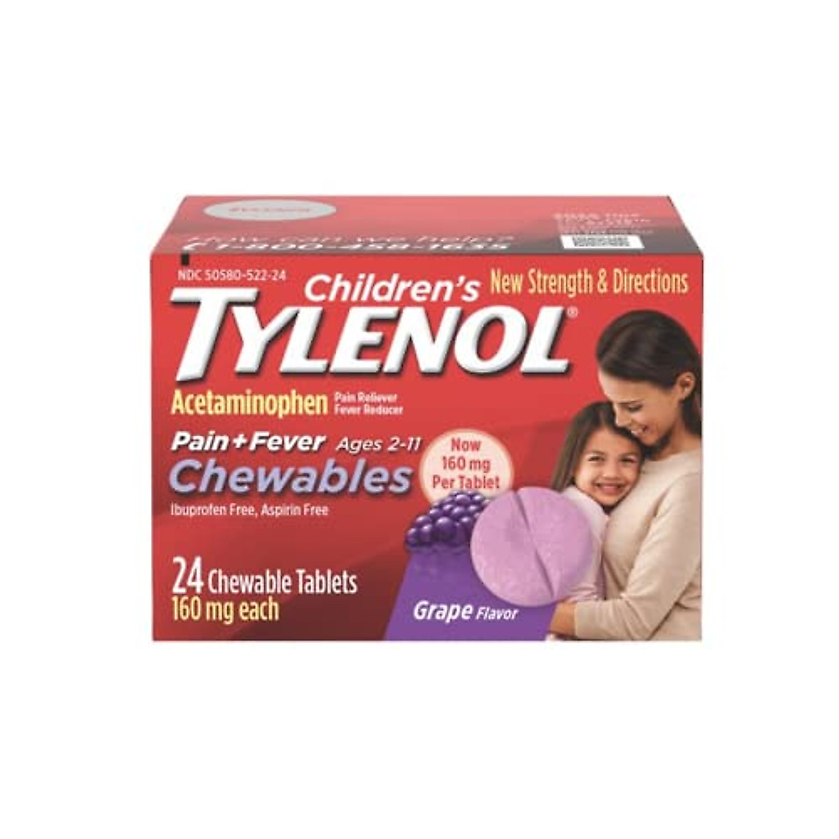 Tylenol Children's Pain + Fever Chewable Tablets Grape Flavor - 24 ct, Pack of 4