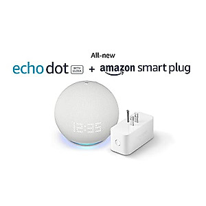 All-New Echo Dot (5th Gen, 2022 release) with clock with Amazon Smart Plug | Glacier White