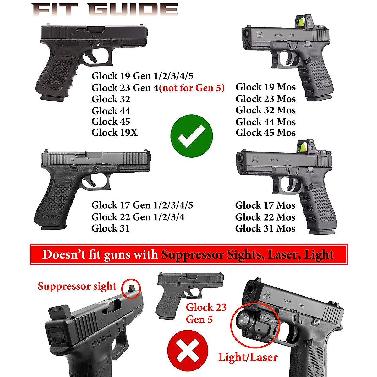 G19 Level 3 Retention Duty Holster for Gen 1 2 3 4 5 Glock 19/17/19X, Glock 23/32, Glock 45/44, Law Enforcement, Adjustable /Cant Polymer Duty Belt Gun Holster - Right Handed