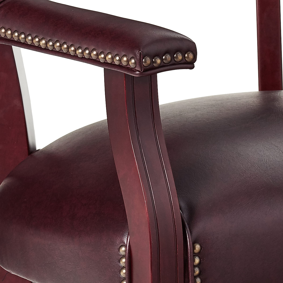 Office Star Padded Vinyl Seat and Back Traditional Guest Chair with Nailhead Accents and Mahogany Finish Wood Frame, Jamestown