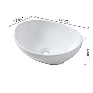 Oval Vessel Sink - Sarlai 16"x13" Bathroom Sink Oval Shape Above Counter White Porcelain Ceramic Bathroom Vessel Vanity Sink Art Basin