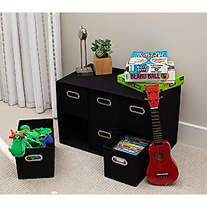 BIRDROCK HOME Black Linen Cube Organizer Shelf with 6 Storage Bins – Strong Durable Foldable Shelf – Kid Toy Clothes Towels Cubby – Collapsible Bedroom Fabric Shelves and Cubes