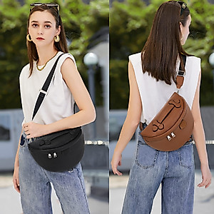 Eslcorri Crossbody Bags for Women - Fashion Sling Purse Shoulder Bag Fanny Pack Leather Causal Chest Bum Bag with Adjustable Wide Strap for Workout Traveling Running Shopping - Apricot