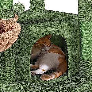 Topeakmart 42″ H Cactus Cat Tree, Cute Cat Tower w/Scratching Posts, Indoor Cat Furniture Cat Activity Center Play House w/Platform, Condo, Basket & Hanging Ball