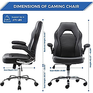 ZUNMOS Home Gaming Ergonomic Office Flip-up Armrest and Height Adjustable Desk Splicing PU Leather Computer Chair with Lumbar Support, Grey