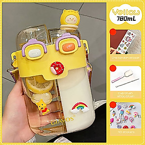 JQWSVE Kawaii Water Bottle - 26oz Cute Water Bottles with Straw and Stickers Double Drinking Water Bottle Portable Leakproof Sports Water Bottle for Outdoor Sports Travel