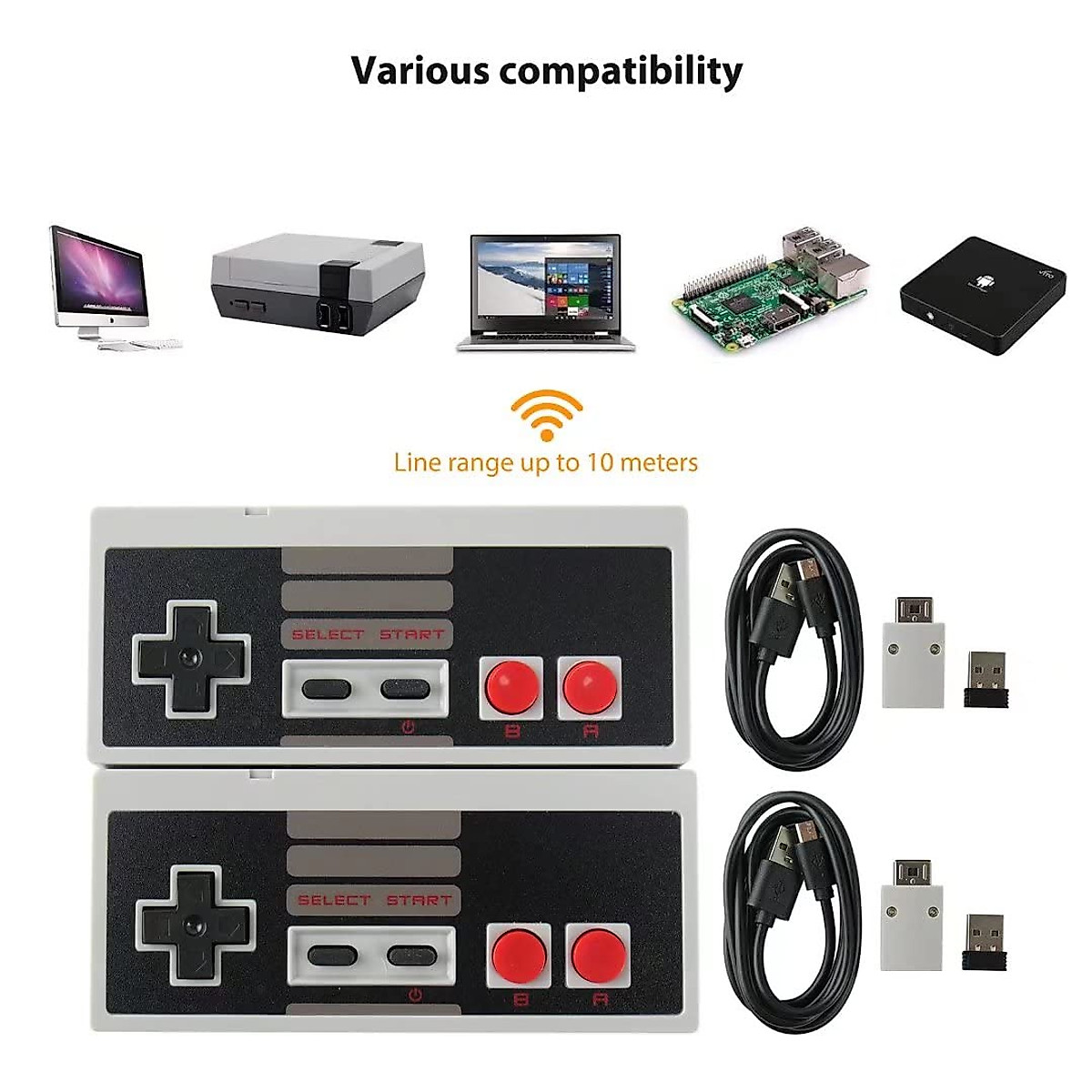 USonline911 2X 2.4GHz Game Console Wireless Controller Joystick Gamepad for Nintend Entertainment System NES Mini Classic Edition