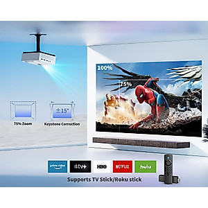 4K Projector with 5G WiFi and Bluetooth, Acrojoy 450 ANSI Native 1080P Mini Projector Support 400"Display, 75% Zoom, Portable Outdoor Movie Projector W/ Tripod and Bag, Compatible W/ TV Stick/USB/PS5