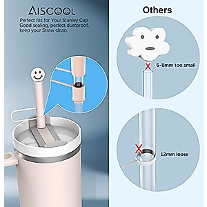 Aiscool 6Pcs Straw Covers Compatible with Stanley 30&40 Oz Tumbler with Handle Rose Quartz, 0.39in/10mm Straw Covers Cap, Soft Reusable Silicone Straw Protectors