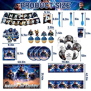 Buzz Lightyear Party Supplies, Buzz Party Decorations Set Include Happy Birthday Banner, Balloons, Swirls, Tableware, backdrops for Kids Lightyear Theme Party