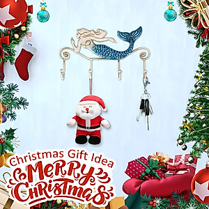 Tooarts Wall Mounted Key Holder Iron Mermaid Wall Decoration 4 Hooks for Coats Towels Bags Wall Mount Clothes Holder Screws Included