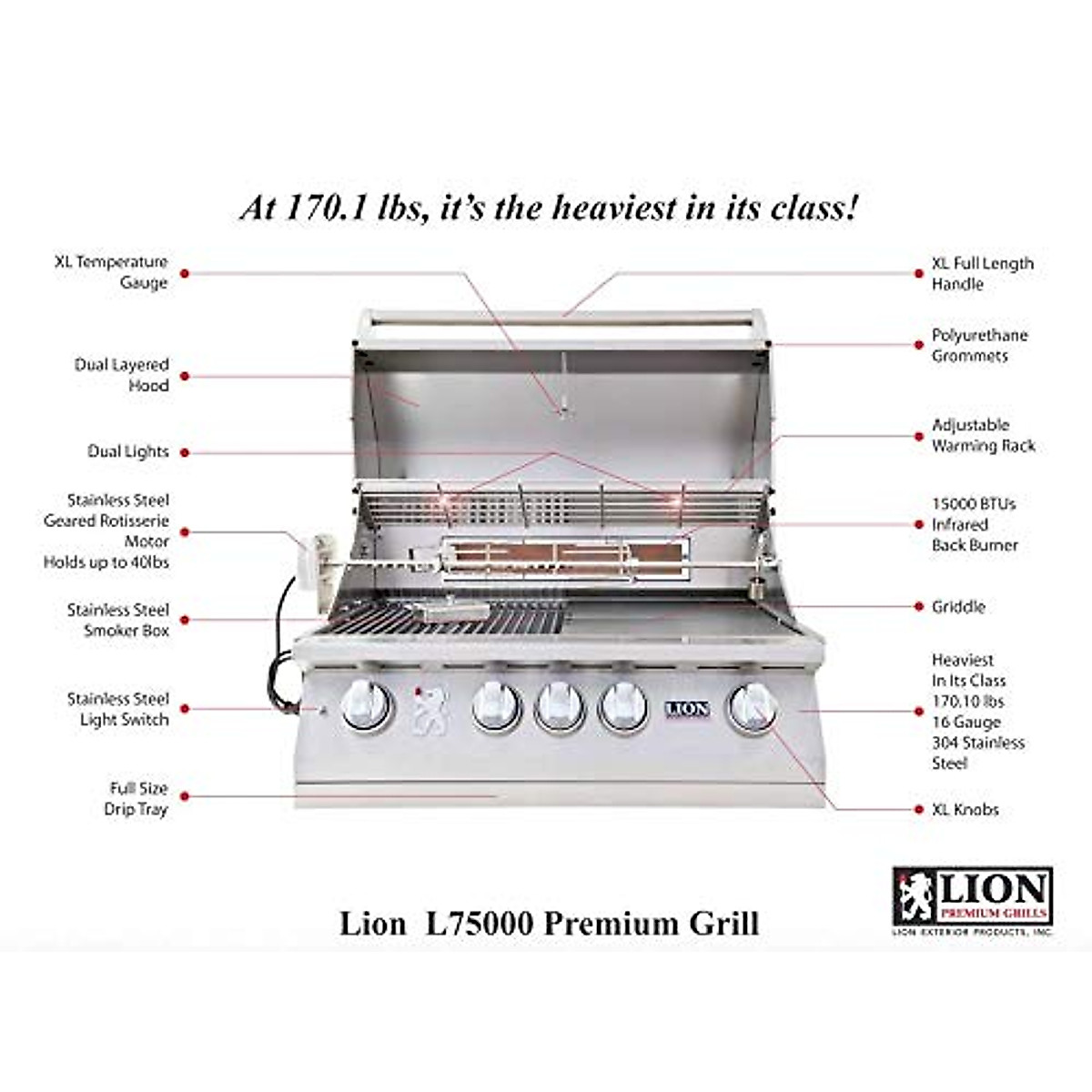 AMS Fireplace Lion | 32" Grill Package with 33" Double Access Doors & Refrigerator | Propane