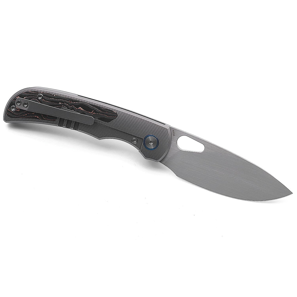 Miguron Knives M Moyarl Folding Knife 3.25" M390 Hand Ground Rubbed Satin Blade Titanium And Bronze Carbon Fiber Inlay Handle Pocket Knife MGR-621CBN