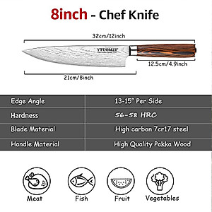 Ytuomzi Razor-Sharp Chef Knife, 8-inch High Carbon Stainless Steel Chef's Knife for Home Kitchen & Restaurant, 8" Chef Kitchen Knife with Sheath & Gift Box, Ergonomic Handle