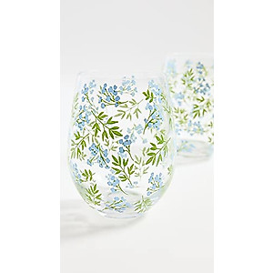 Two's Company Women's Countryside Stemless Wine Glass Set of 2, Blue/Green, One Size