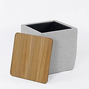 HomePop Home Decor Storage Ottoman with Wood Top|Upholstered Modern Square Storage Ottoman with Storage for Living Room & Bedroom, Gray Woven
