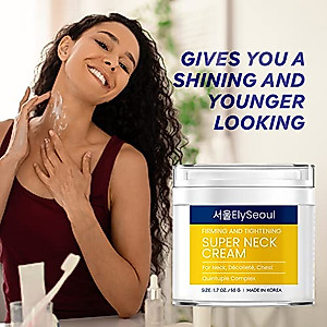 Korean Skin Care Neck Cream, Skin Tightening Cream, Neck Firming Cream Improves Skin Elasticity and Reduce Neck Lines, Anti Aging Moisturizer for Neck & Décolleté - Day & Night Skin Firming and Tightening Lotion 1.7 FL OZ