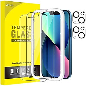 JETech Screen Protector for iPhone 13 mini 5.4-Inch with Camera Lens Protector, Easy-Installation Tool, Tempered Glass Film, 2-Pack Each