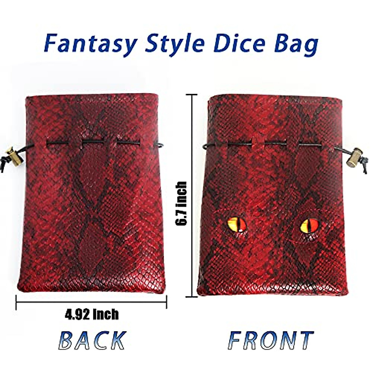Dice Bag Can Hold 6 Dice Sets, Glow in The Dark Eyes Large Dragon D and D Dice Storage Bag for DND Board Games, Red Fiery Dragon Leather Coin Pouch for Fantasy RPG Games Accessories, Drawstring Pouch