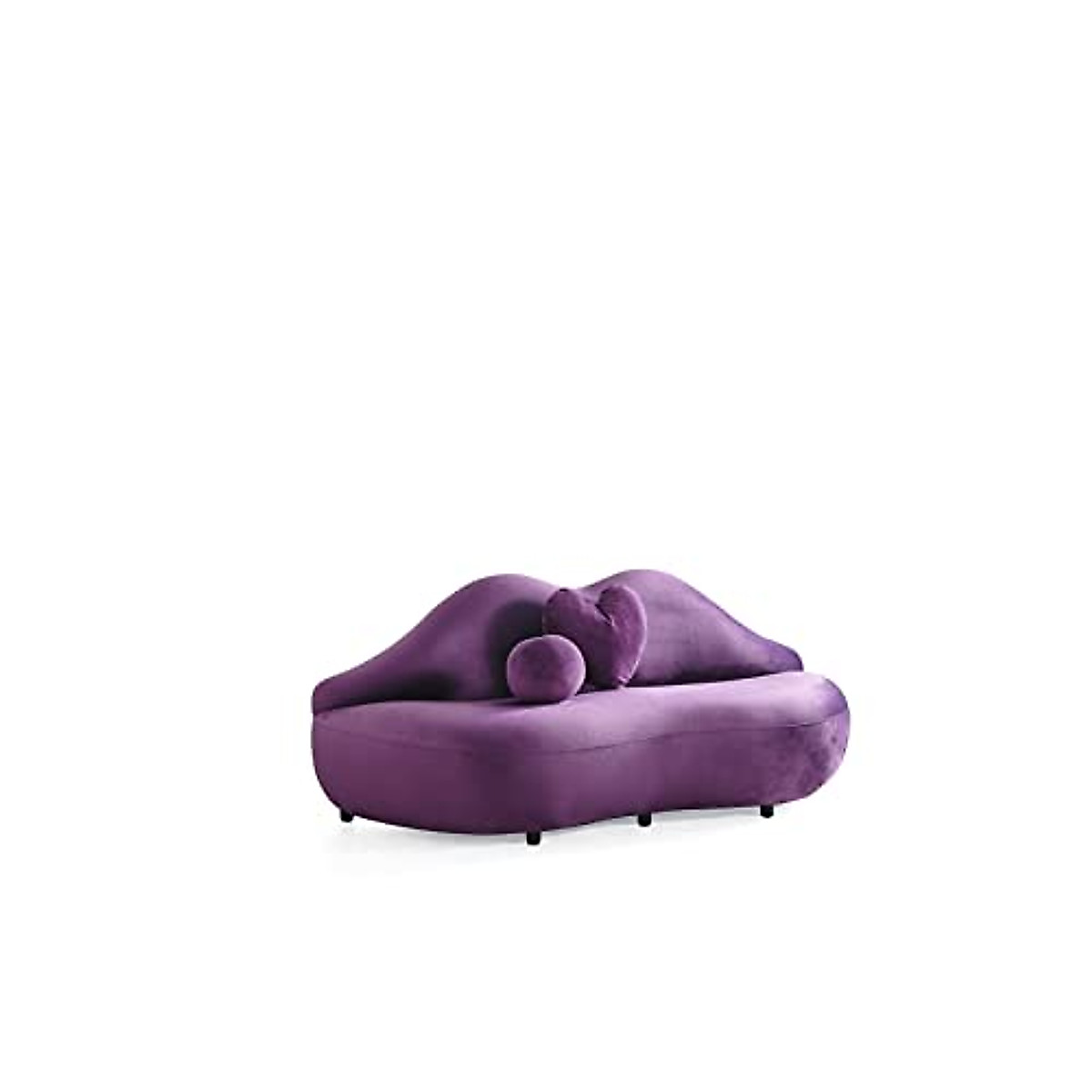 NWF Lips Modern Velvet Lip Shape Sofa 80'' Wide Low to Ground Kiss Couch Medium Firm Contemporary Design for Living Room (Purple)