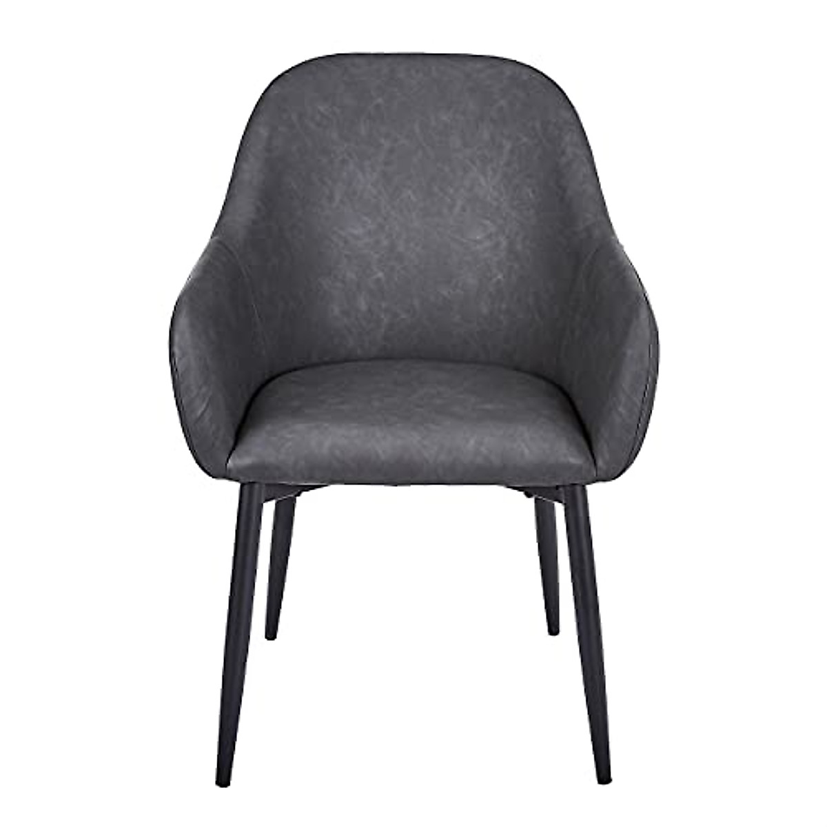 CangLong Mid Century Dining Room Chairs with Arm Metal Leatherette Seat, set of 2, Black