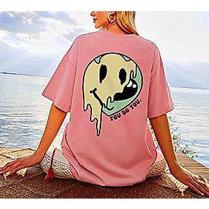 MISSACTIVER Women Oversized Graphic Print Tee Shirt Loose Short Sleeve Round Neck Drop Shoulder Tee Top Pullover Pink