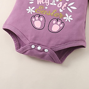 Sinhoon My 1st Easter Baby Girl Outfits Newborn Letter Romper+Bunny Ruffled Shorts+Headband 3Pcs Clothes(Purple,3-6M)