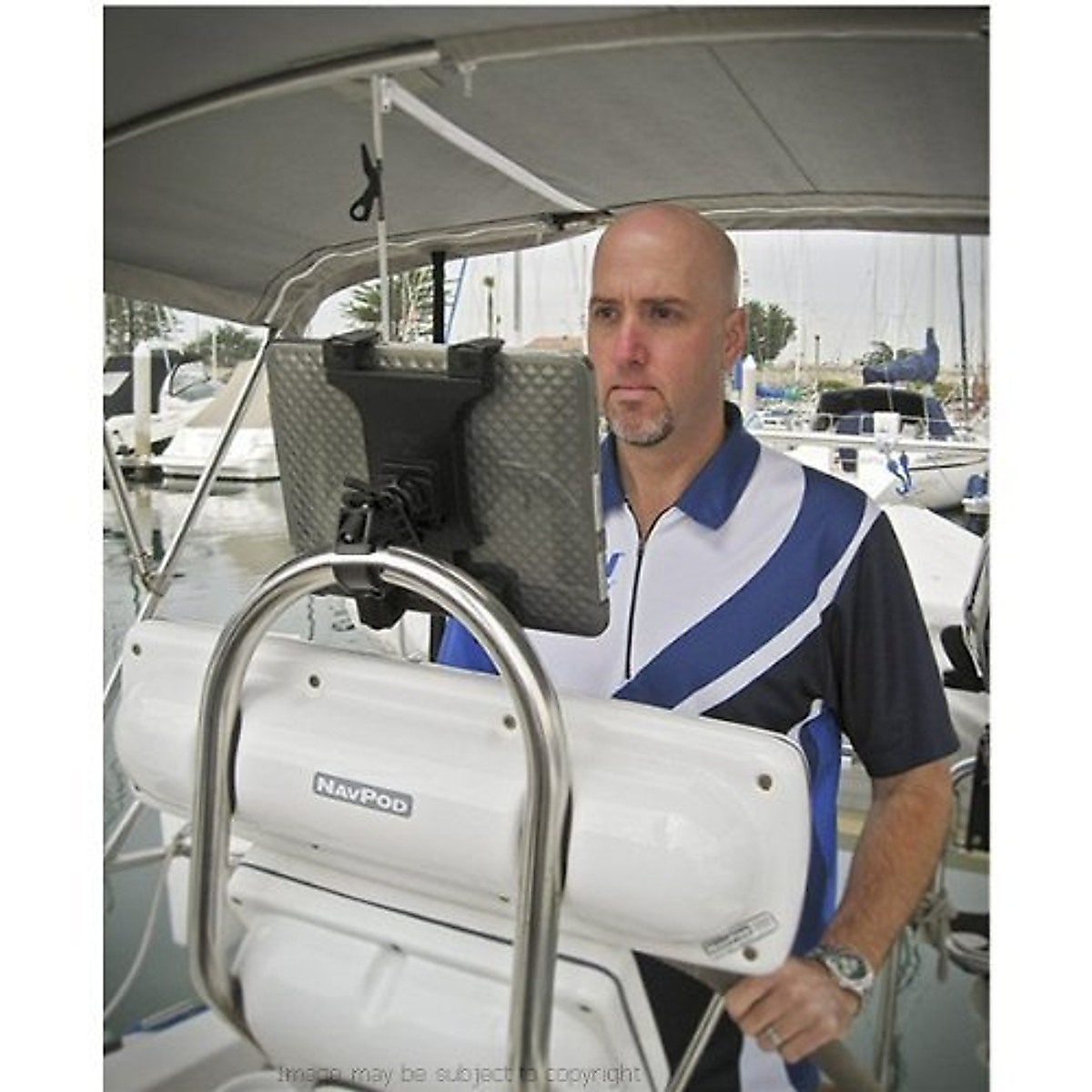 Heavy Duty Rail Pole Clamp Handle Bar Mount w/Universal iPad Pro Tablet Holder for Stationary Treadmill Elliptical Exercise Spin Bike Microphone Stand & Boat Helm