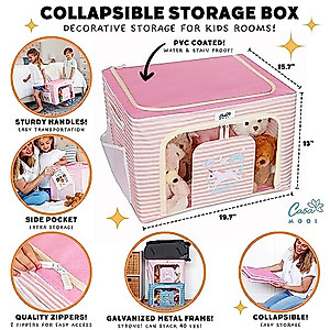 Foldable Big Toy Chest for Boys & Girls - Stylish Oxford Cloth Bedroom Play Room Organization Collapsible Storage Box with Side Pocket & Window - Versatile Kids Toy Bin - Pink, 19.7" x 15.7" x 13.0"