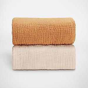 Muslin Bassinet Sheet for Baby Boy, Girl and Unisex, Ultra Soft Bedside Bassinet Sheets Fitted for Oval, Rectangle and Hourglass Mattress Pad, 2 Pack (Retro Yellow&Beige)