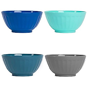 Klickpick Home 6 Inch Plastic Bowls Set of 8-28 ounce Large Plastic Cereal Bowls Microwave Dishwasher Safe Soup Bowls - BPA Free Bowls 4 Coastal Colors (2 of Each Color)