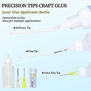 ElfBello Art Craft Glue with Fine Tips & 50ml Glue Applicator Bottle, Adhesive Art Glitter Glue for Paper Craft DIY Scrapbook, Quick Dries Clear Glue Wrinkle Resistant, 4fl oz 2 Pack