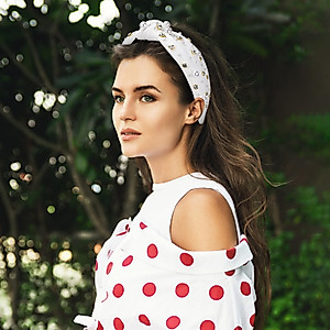 WantGor Pearl Knotted Headband, Women Rhinestone Embellished Hairband Elegant Wide Top Knot Bride Headbands Headpieces Party Fashion Elegant Ladies Hair Band Hair Hoop Accessories (White)