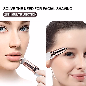 2 in 1 Eyebrow Trimmer Facial Hair Remover Electric Razor for Women Pubic Hair Bikini Shaver Epilator for Face Peach Fuzz Lips Painless Rechargeable Portable