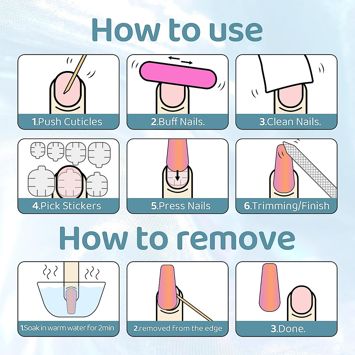 Press on Nails Medium Square False Nails French Tip False Nails Colorful Flower with Designs Acrylic Nails Full Cover Glossy Artificial Nails Reusable Stick on Nails for Women 24Pcs