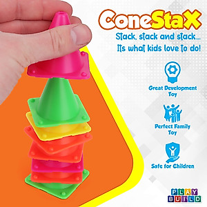 Play Build ConestaX Stacking Game - 48 Pcs Cones Balancing Stacking Toy - Fun STEM/STEAM Activity Games for Toddler - Educational Cone Stack Toys with Plastic Storage Container