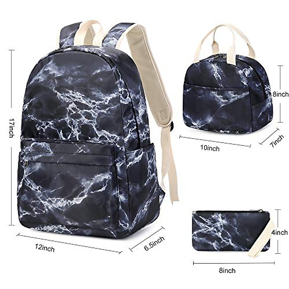 Bluboon School Backpack Teens Girls Boys Kids School Bags Bookbag with Lunch bag pencil pouch (Black)