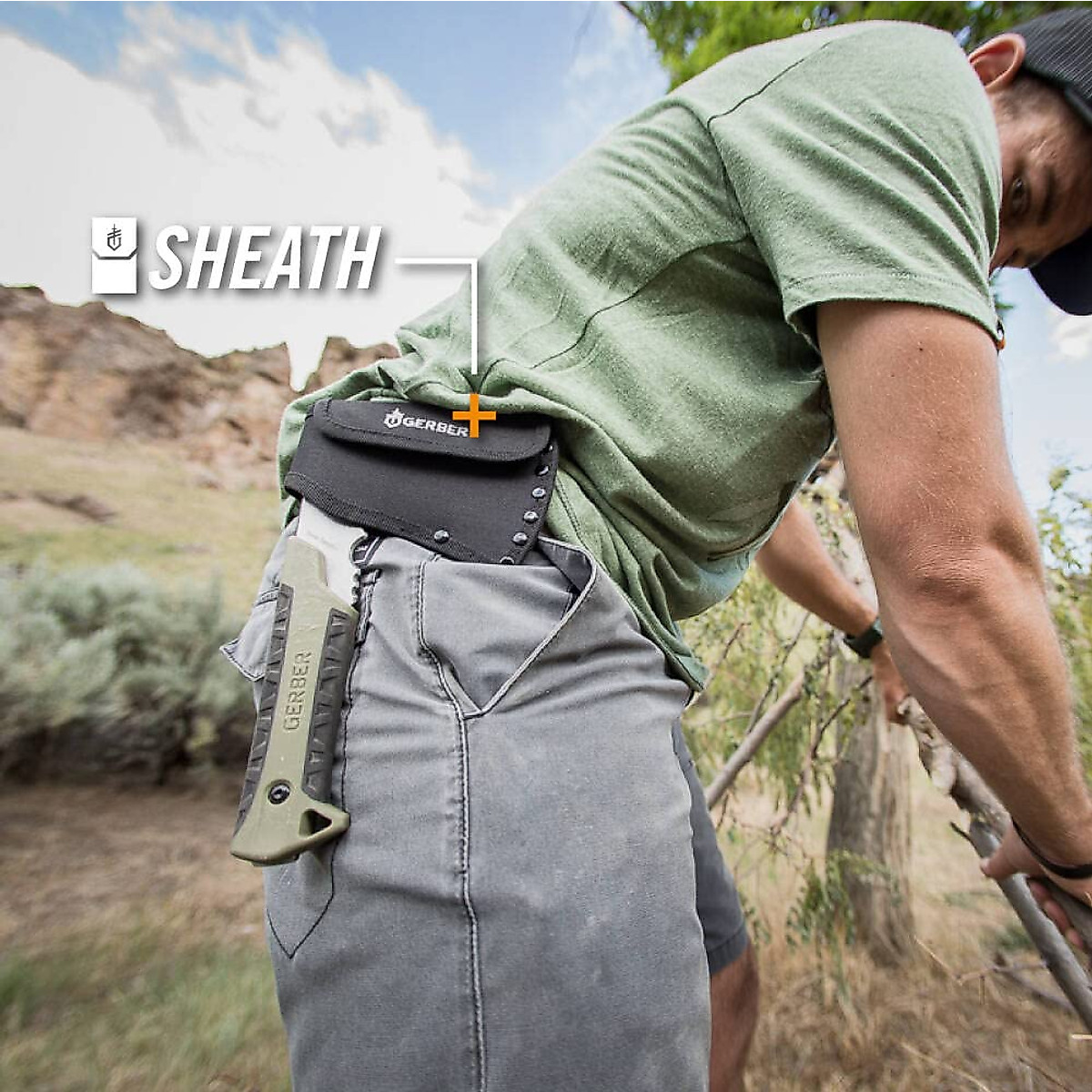 Gerber Gear Pack Hatchet - 3.5" Steel Blade with Full Tang - Camping Hatchet with Included Mountable Nylon Sheath - Sage Green