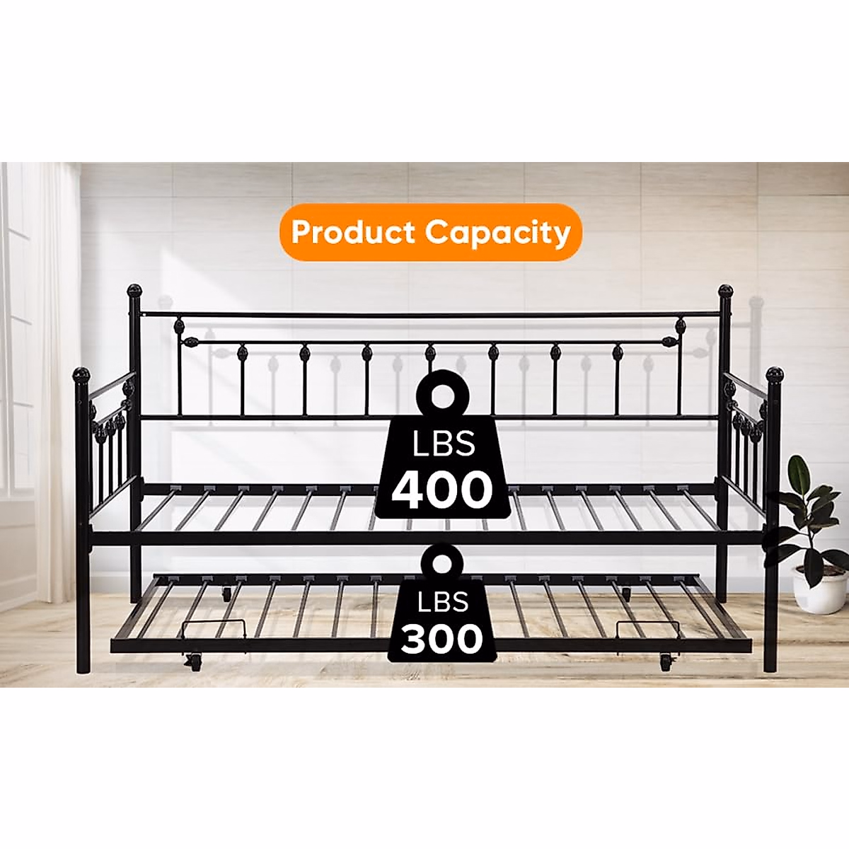 Twin Size Metal Daybed with Pull Out Trundle, Modern 2 in 1 Sofa Bed Frame for Kids Teens Adults,Single Daybed Sofa Bed Frame for Bedroom Living Room Guest Room,No Box Spring Needed