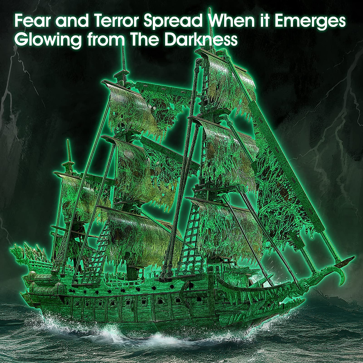 CubicFun 3D Jigsaw Puzzles Dutch Ship Model Flying Luminous Haunted Pirate Ship DIY for Adults and Kids, Building Kits Office Decoration for Women and Men, 360 Pieces