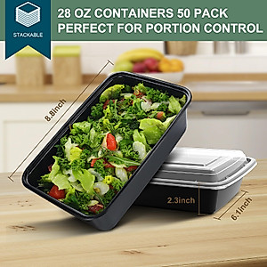 vivigu Meal Prep Containers Reusable - 50 Pack Extra-thick plastic food containers with lids, To Go Food Containers BPA-Free, To Go Containers With Lids Microwave, Dishwasher, Freezer Safe 28 oz