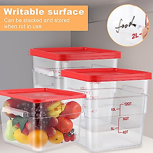 Ziliny 8 Pack Polycarbonate Square with Red Lids 12 Qt Food Storage Containers Commercial Airtight Clear Bucket Brining Food Container