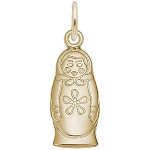 Matryoshka Doll Flat Back Charm In 14k Yellow Gold, Charms for Bracelets and Necklaces