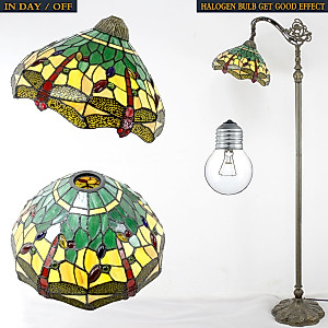 WERFACTORY Tiffany Floor Lamp Green Yellow Stained Glass Dragonfly Arch Lamp 12X18X64 Inch Gooseneck Adjustable Corner Standing Reading Light Decor Bedroom Living Room S009G Series