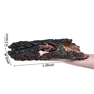 JIHAQUA High Simulation Reptile Rock Hide Cave Hiding Place for Snake Leopard Gecko Bearded Dragon Turtle Ball Python Lizard Frog Geckos Hermit Crab (Bark cave)