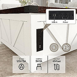 jimeimen Farmhouse Lift Top Coffee Table with Storage, Wood Square Center Table with Charging Station&USB Ports, Living Room Central Table w/Large Hidden Space, for Living Room, Bedroom, Home Office