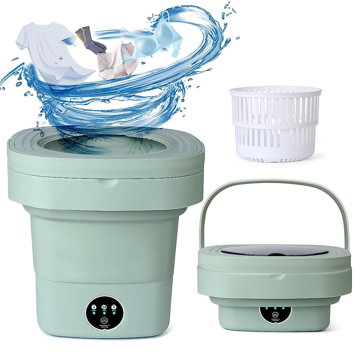 Portable Washing Machine, 8L Mini Washing Machine with 3 Modes Timing Cleaning, Portable Washer with Soft Spin and Draining for Socks, Baby Clothes, Towels and Small Items